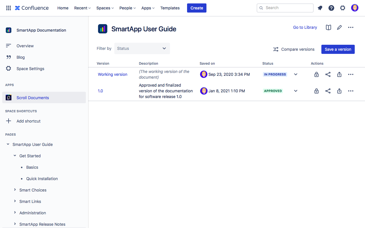 Manage Versioned Content in Confluence Cloud With Scroll Documents | Versioning | Documentation ...